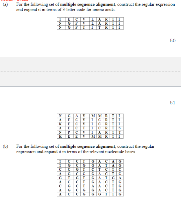 Solved (a) For the following set of multiple sequence | Chegg.com
