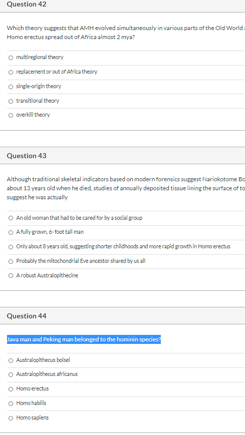 Solved Question 42 Which theory suggests that AMH evolved | Chegg.com