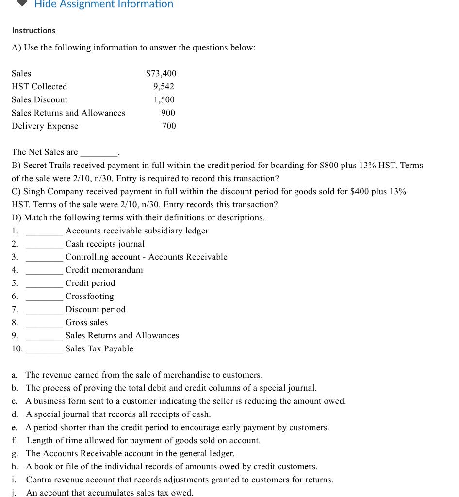 Solved Hide Assignment Information Instructions A) Use the | Chegg.com