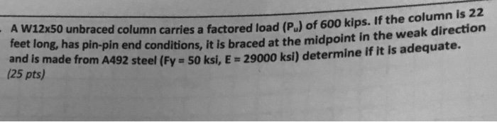 Solved A W12x5 feet l 0 unbraced column carries a factored | Chegg.com