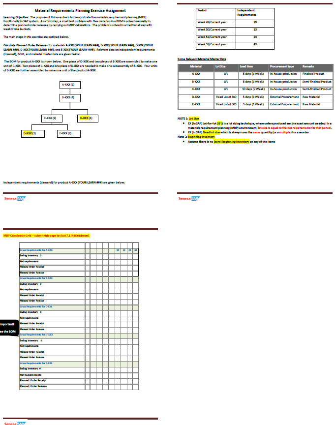 Solved Fill In The Last Mrp Calculation Grid