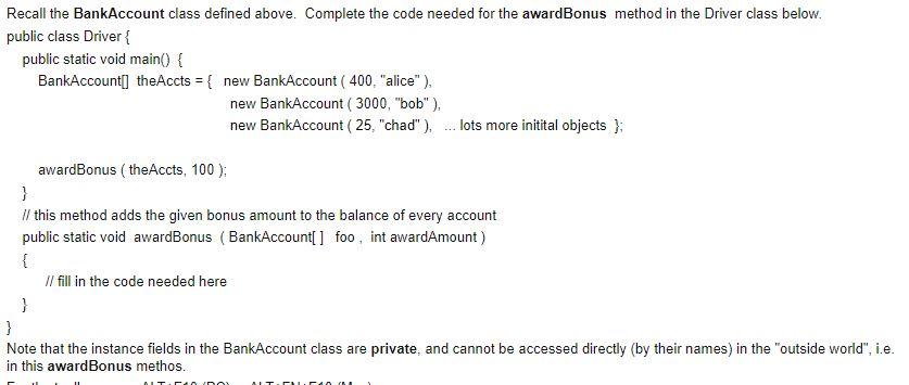 Solved Consider the following definition of a BankAccount | Chegg.com