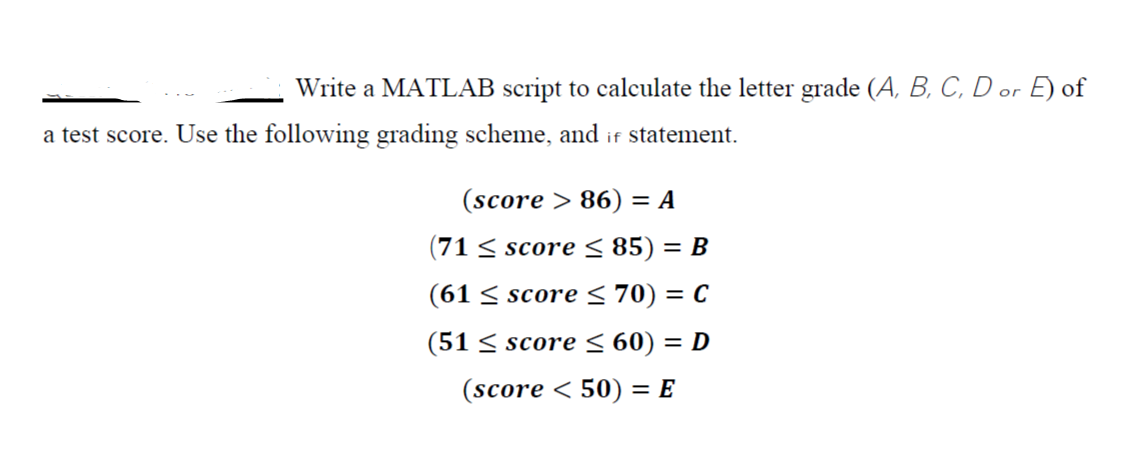 Solved Write a MATLAB script to calculate the letter grade | Chegg.com