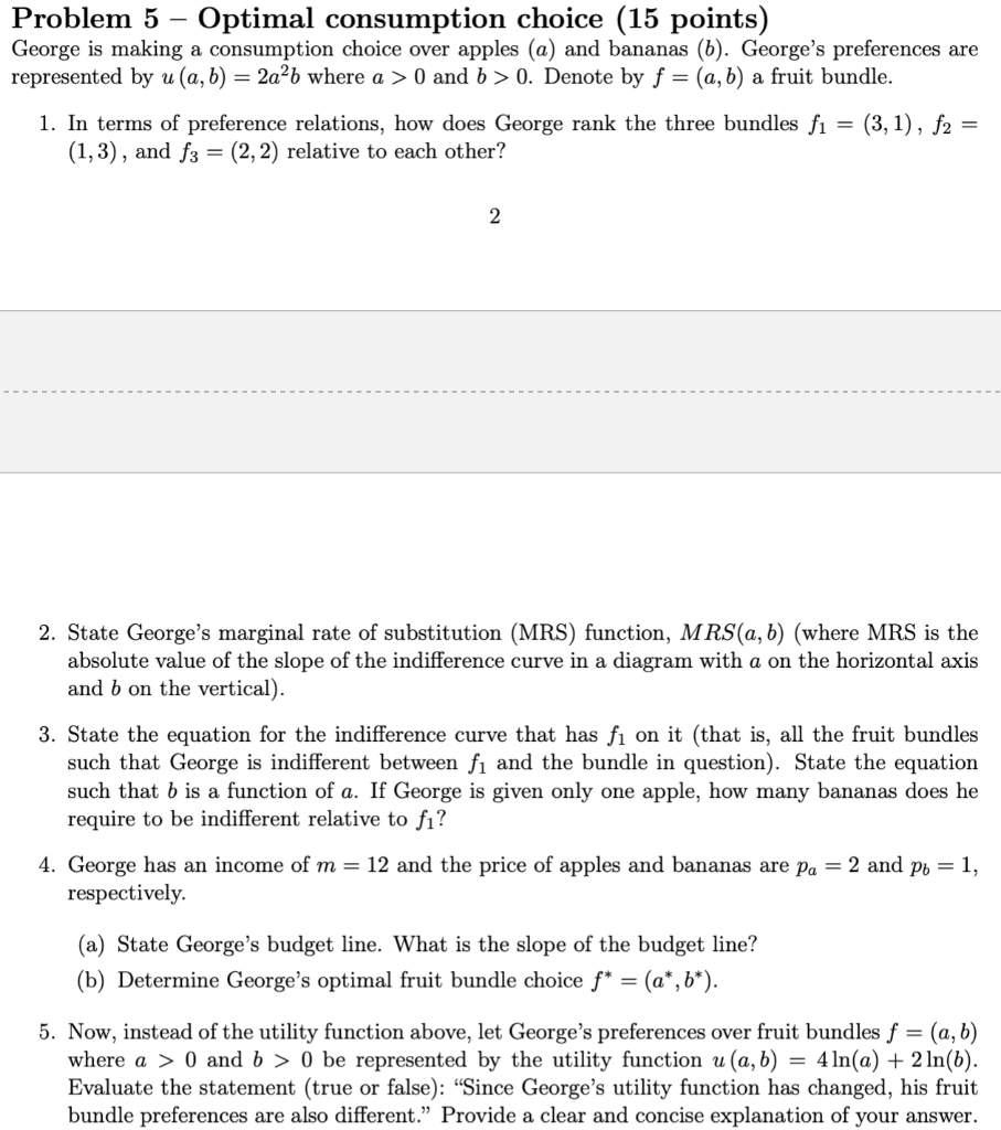 Solved Problem 5 - Optimal consumption choice (15 points) | Chegg.com