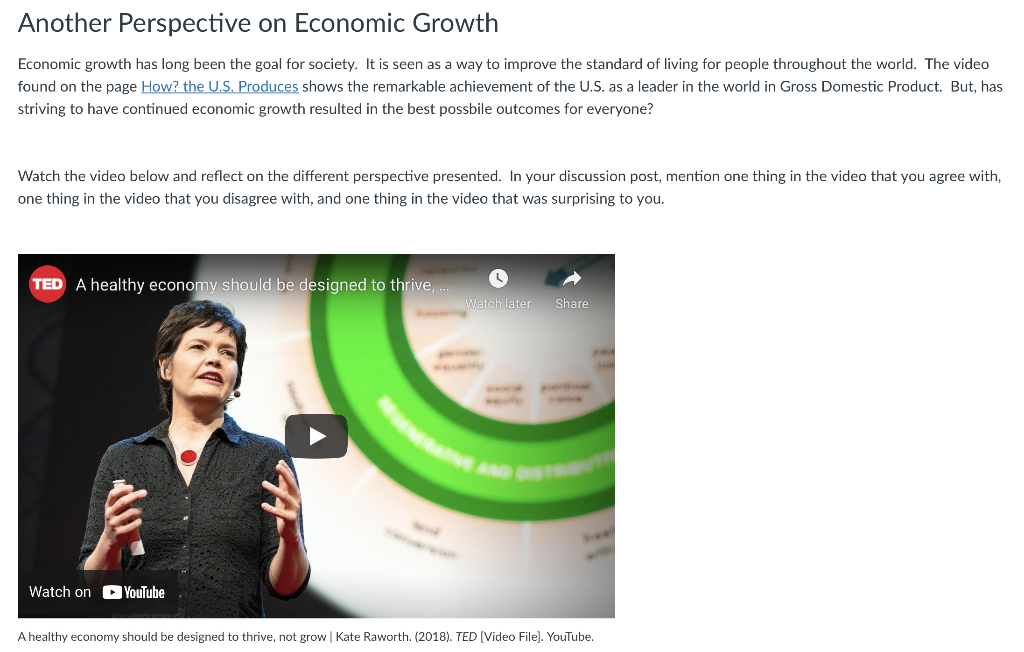 Solved Another Perspective on Economic Growth Economic | Chegg.com