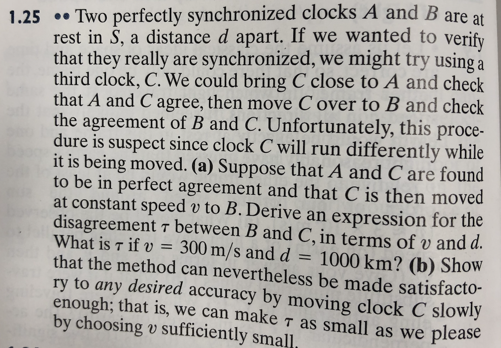 Solved 1.25 •• Two perfectly synchronized clocks A and B are | Chegg.com