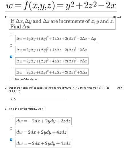 Solved w=f(x,y,z)=y2+ 2z2– 2x 1) أقدم 10 If Az, Ay and Az | Chegg.com
