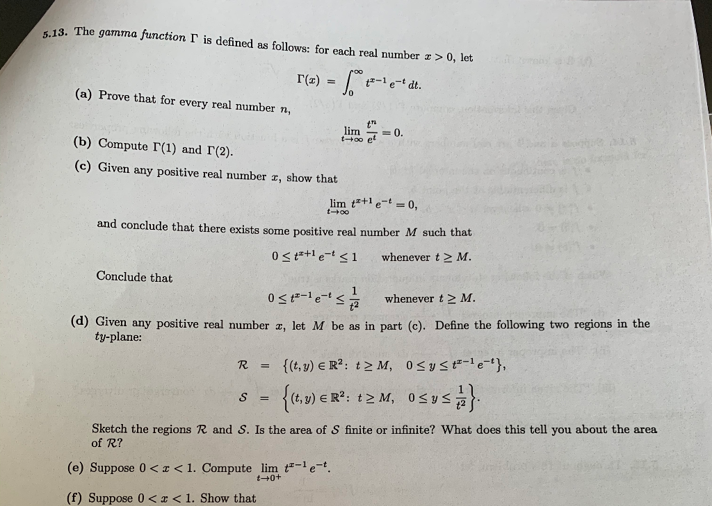Solved 49. The gamma function r is defined as follows: for | Chegg.com
