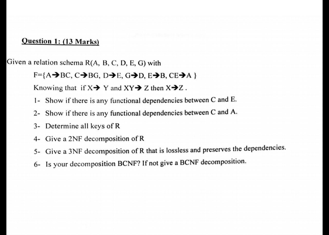 Solved Question 1: (13 Marks) Given a relation schema R(A, | Chegg.com