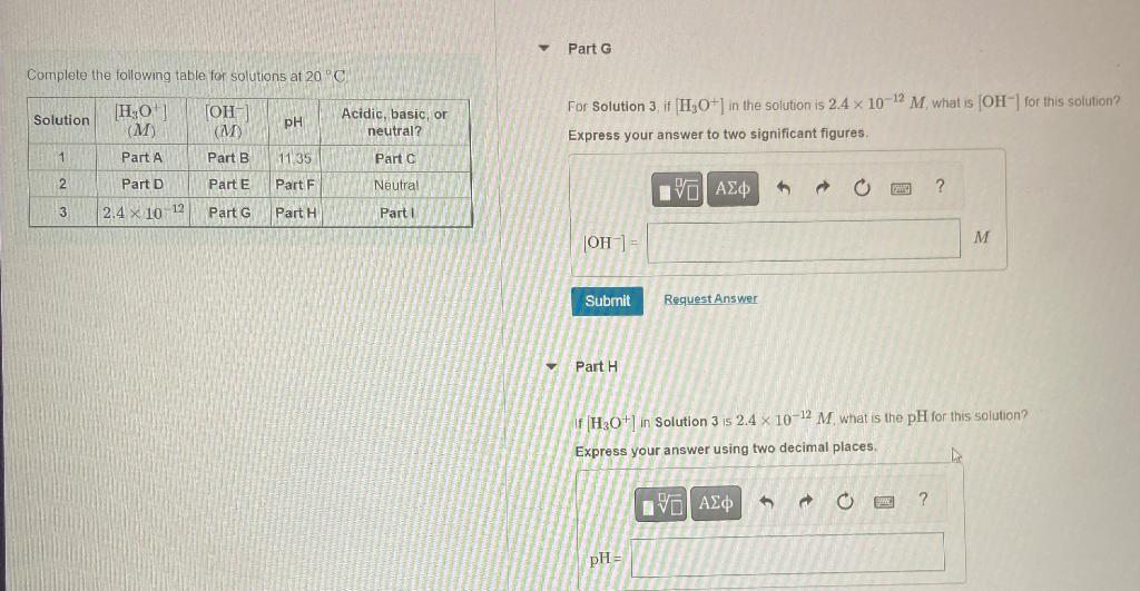 Solved Complete the following table for solutions at 20∘C | Chegg.com