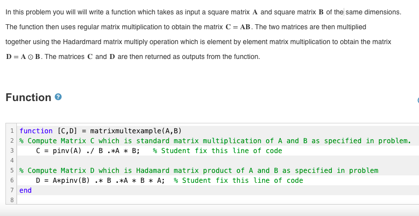 Solved Code to call function: A = randn(5) B = | Chegg.com