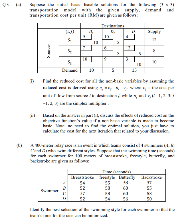 Solved Q3 (a) Suppose the initial basic feasible solutions | Chegg.com