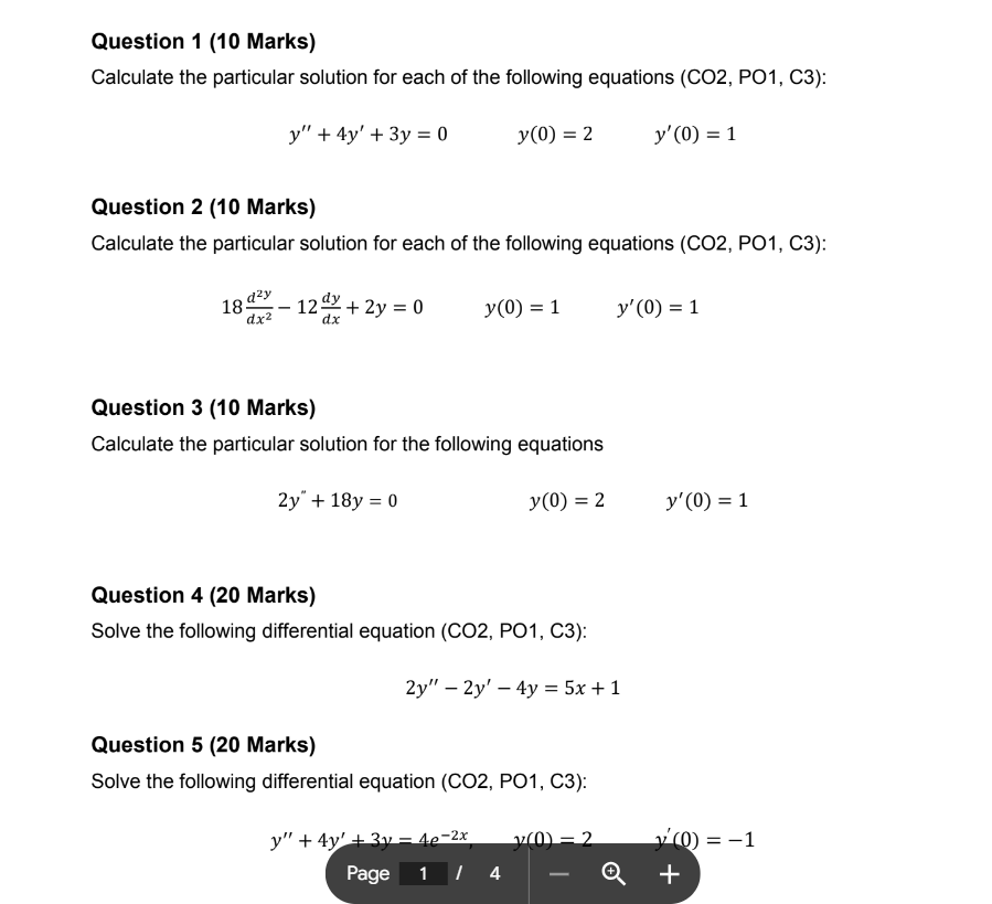 Solved Question 1 (10 Marks) Calculate the particular | Chegg.com Solved Question 1 (10 Marks) Calculate the particular | Chegg.com