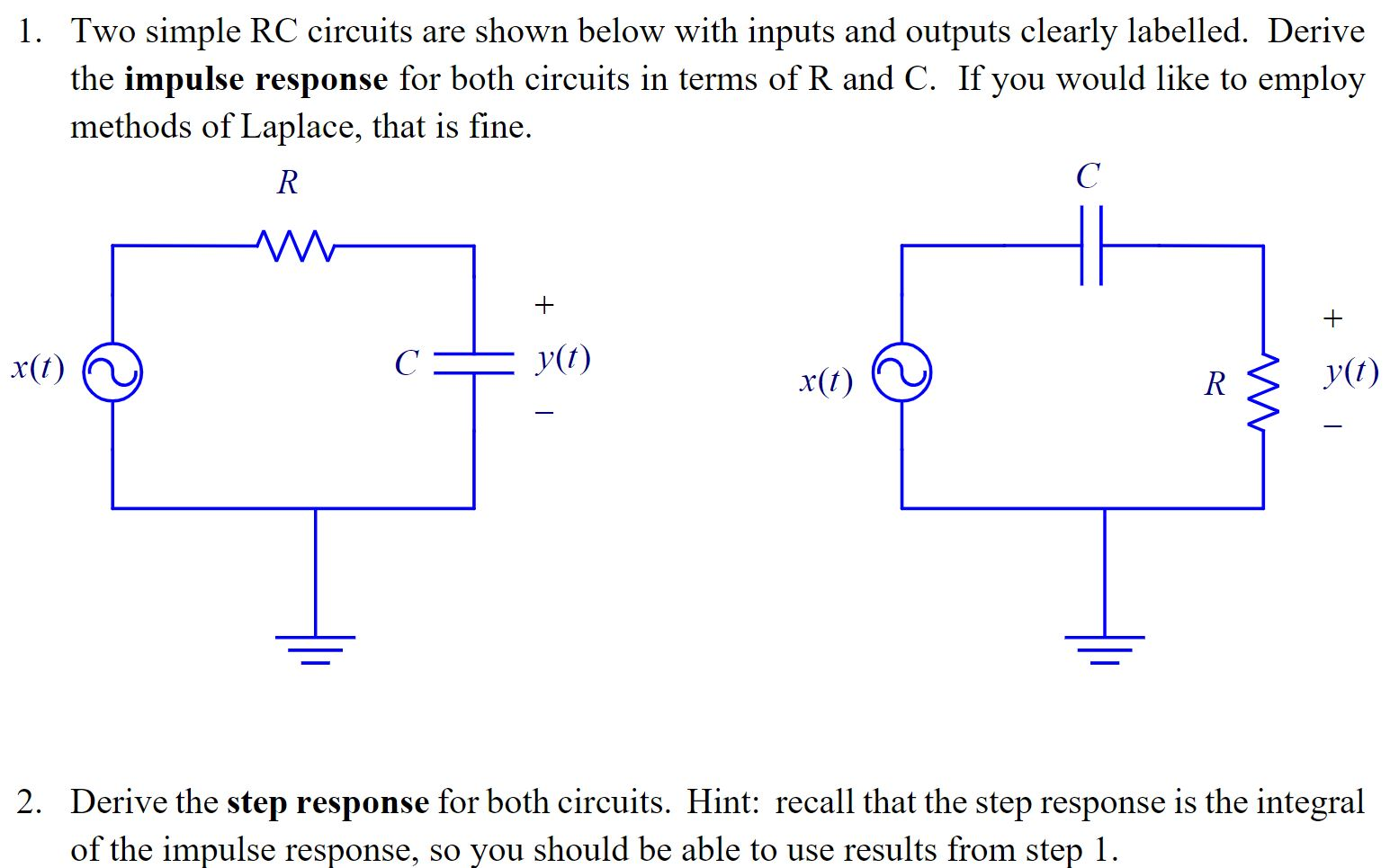 Solved 1. Two simple RC circuits are shown below with inputs | Chegg.com