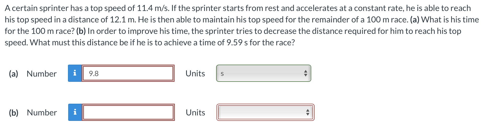 Solved A certain sprinter has a top speed of 11.4 m/s. If | Chegg.com