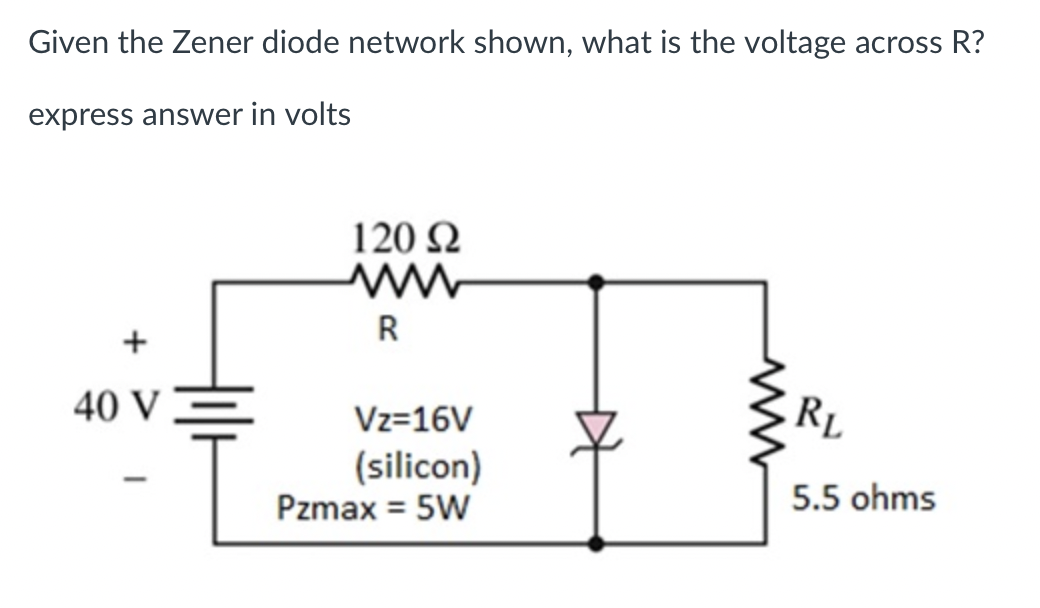 Solved Given the Zener diode network shown, what is the | Chegg.com