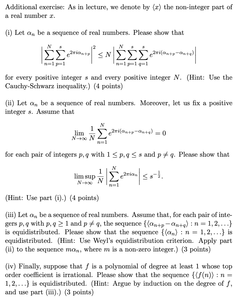 Solved Additional exercise: As in lecture, we denote by x | Chegg.com
