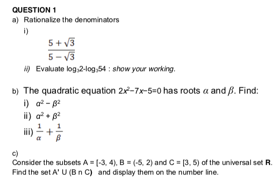 Solved 5−35+3 ii) Evaluate log32−log354: show your working. | Chegg.com