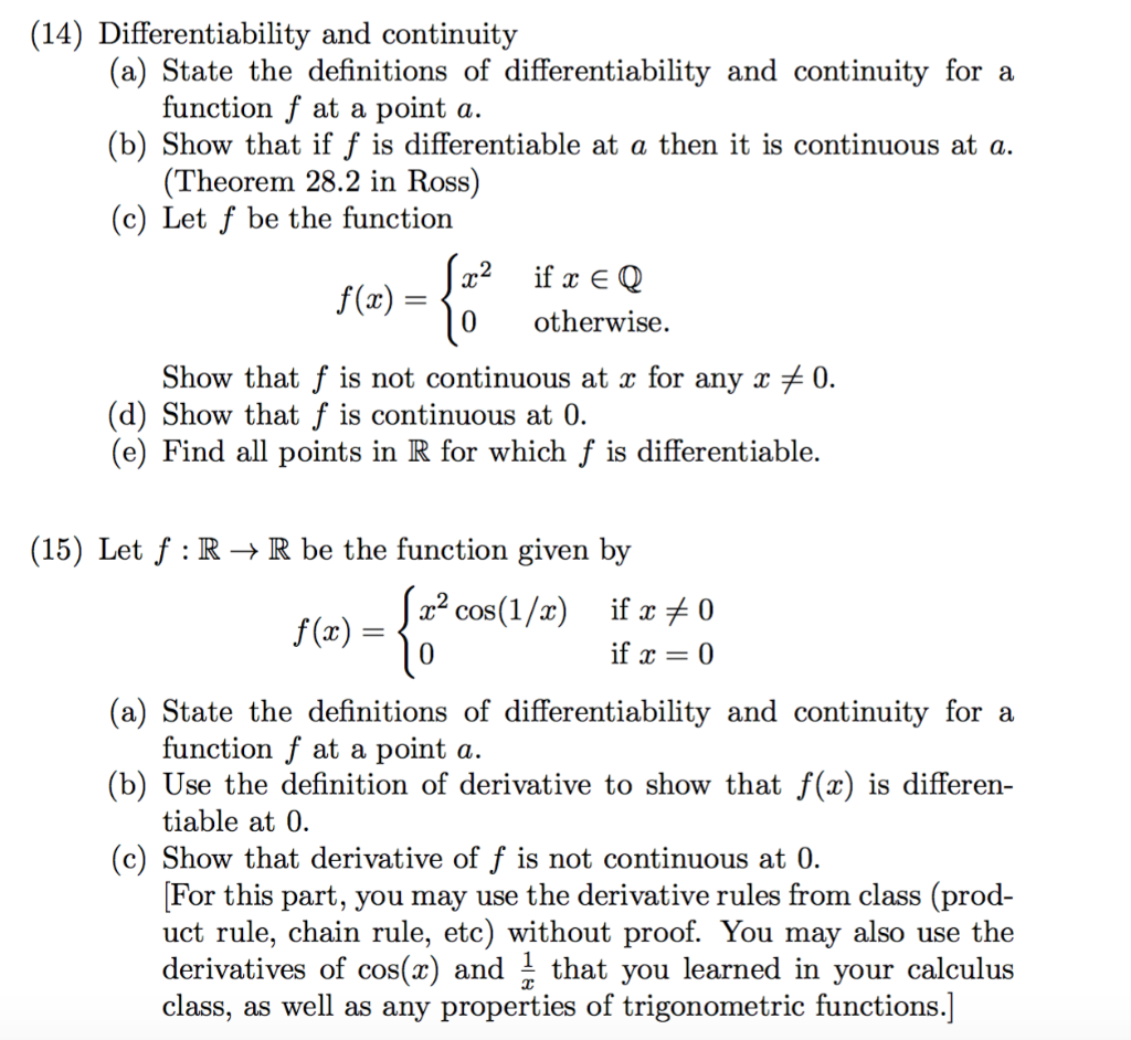 Solved (14) Differentiability and continuity (a) State the | Chegg.com
