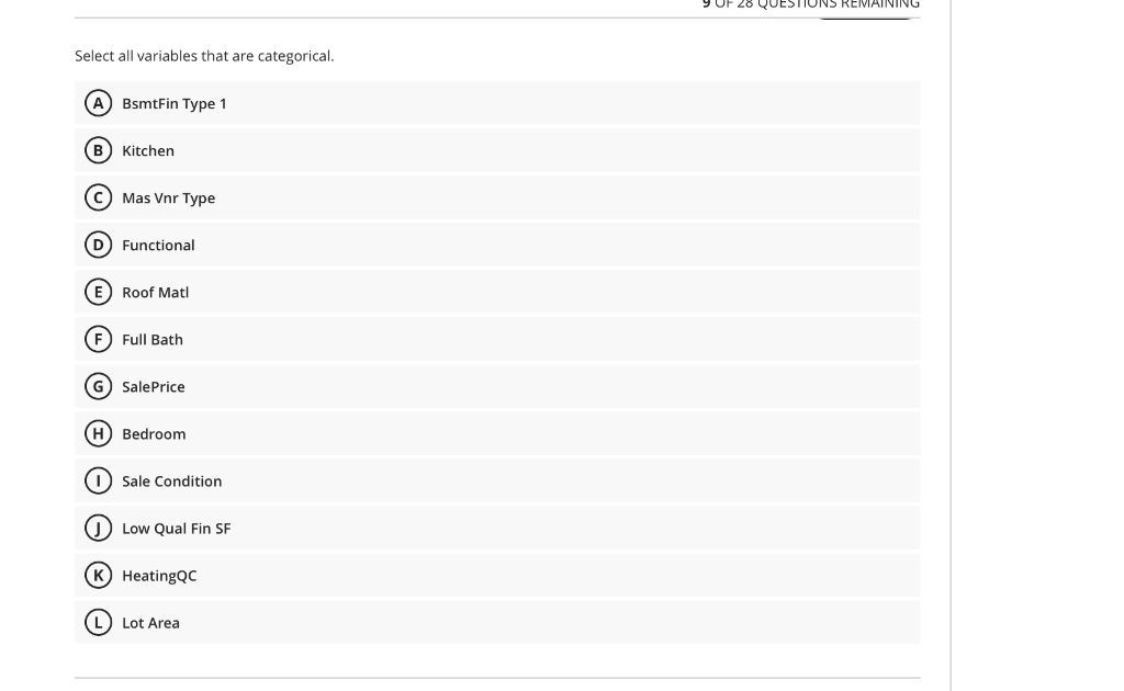 Solved Select all variables that are categorical | Chegg.com