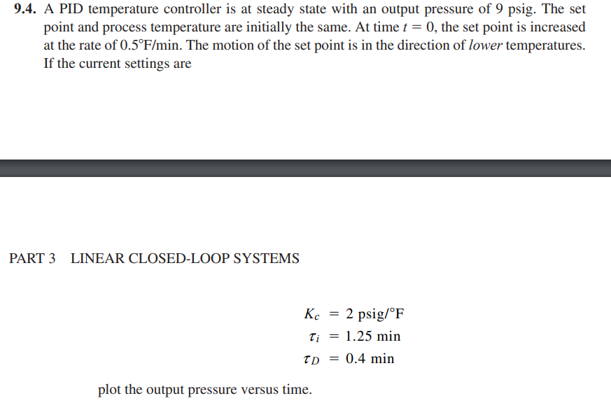 Solved 9.4. A PID temperature controller is at steady state | Chegg.com