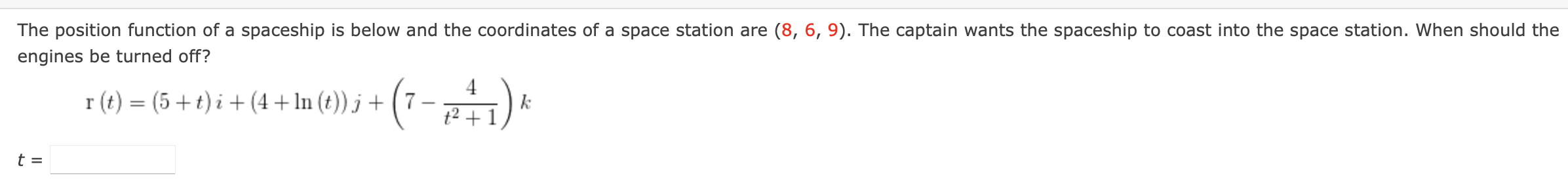 Solved The position function of a spaceship is below and the | Chegg.com