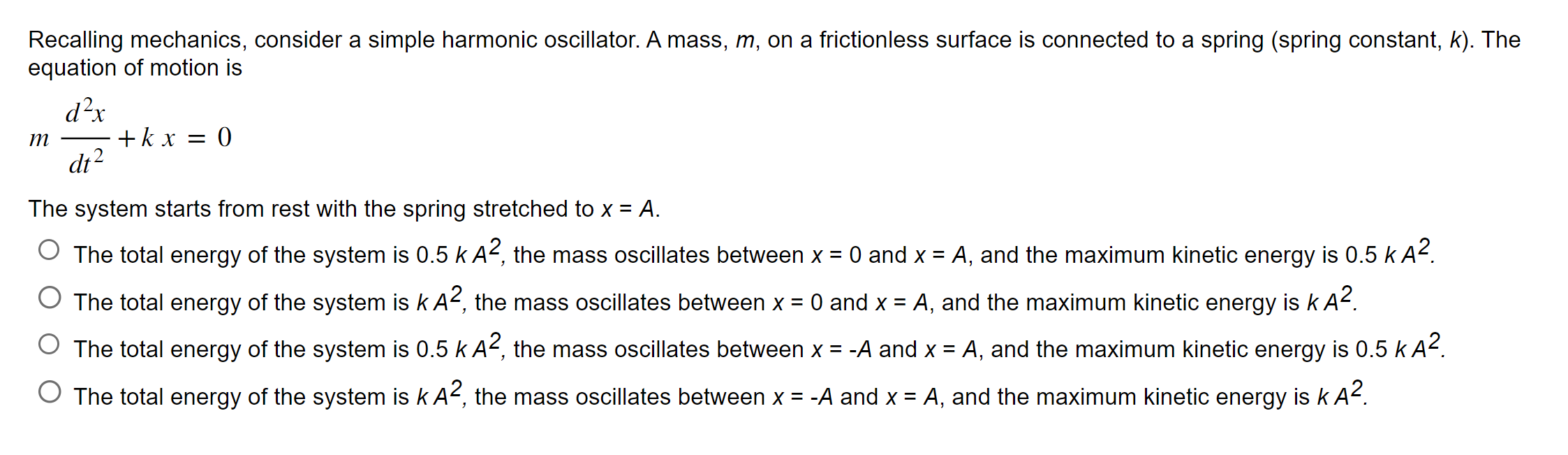 Solved Recalling mechanics, consider a simple harmonic | Chegg.com