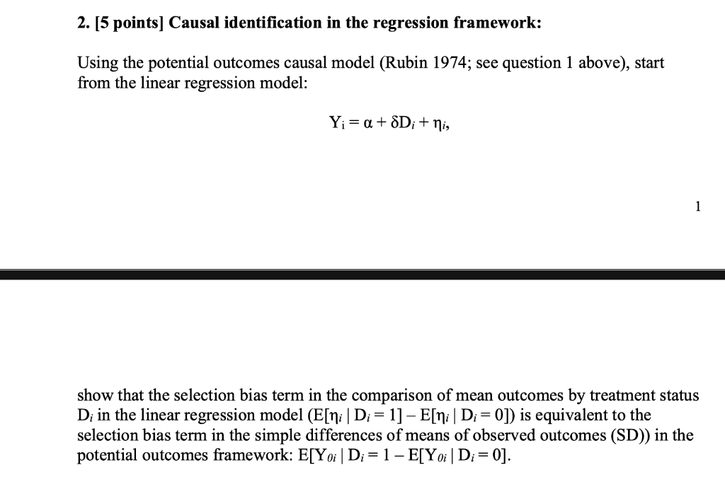 2. [5 points] Causal identification in the regression | Chegg.com