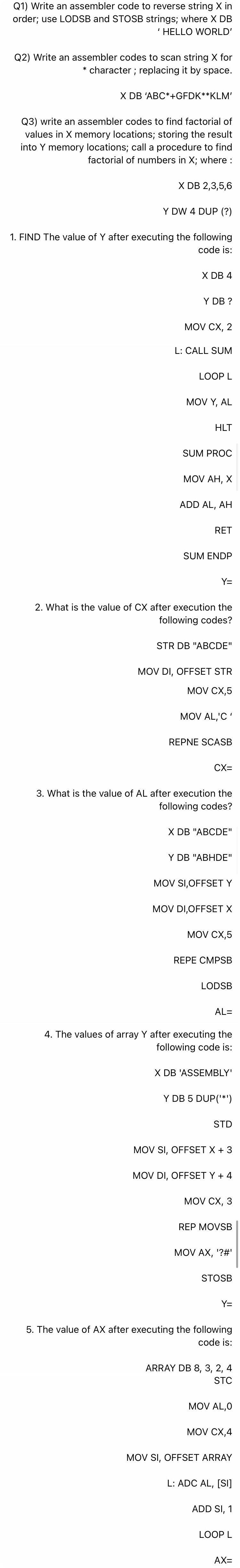 Solved Q1 Write An Assembler Code To Reverse String X In 2040