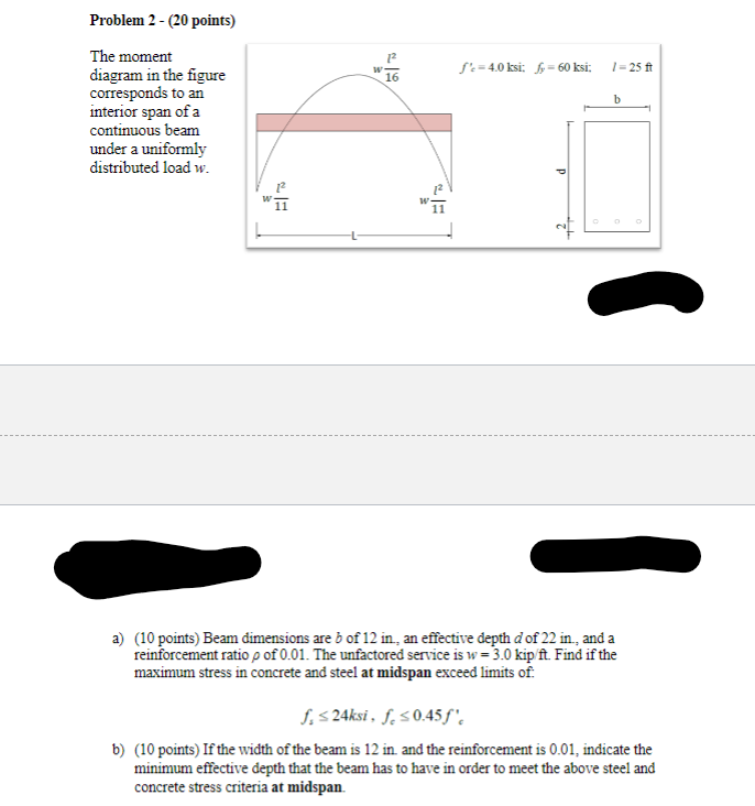 Solved a) (10 ﻿points) ﻿Beam dimensions are b ﻿of 12 ﻿in, | Chegg.com