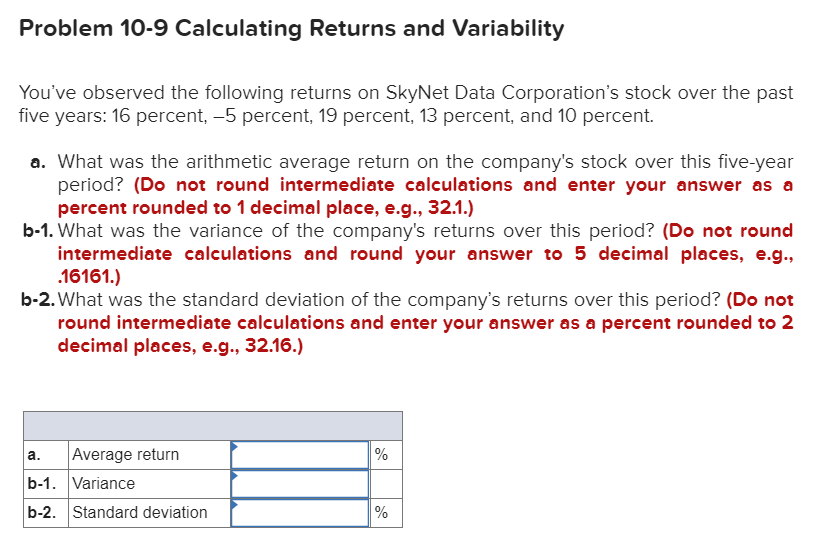 Solved Problem 10 9 Calculating Returns And Variability 