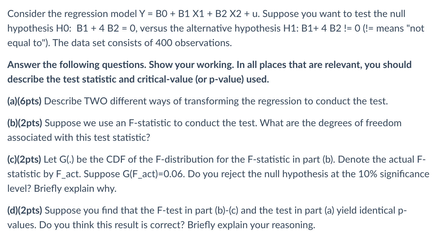Solved Consider the regression model Y = BO + B1 X1 + B2 X2 | Chegg.com
