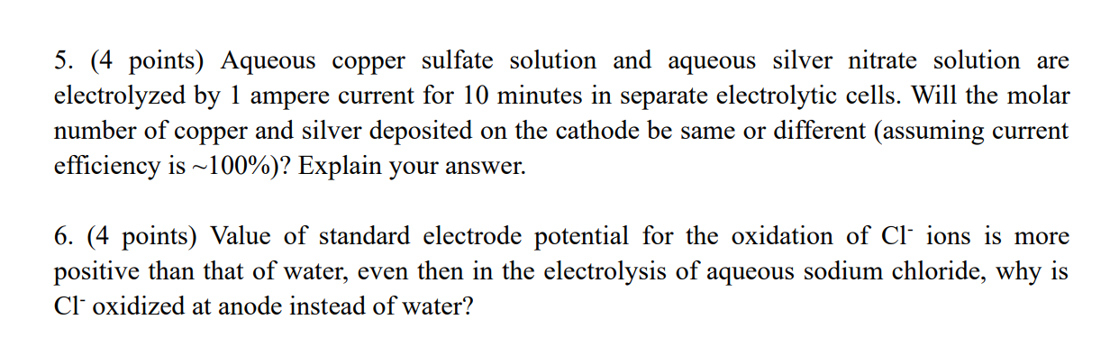 Solved 5. (4 points) Aqueous copper sulfate solution and | Chegg.com