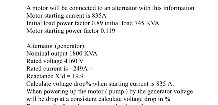 Solved A motor will be connected to an alternator with this | Chegg.com