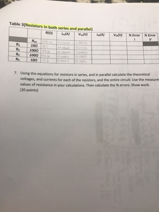 Solved Table 3(Resistors in both series and parallel) al) | | Chegg.com