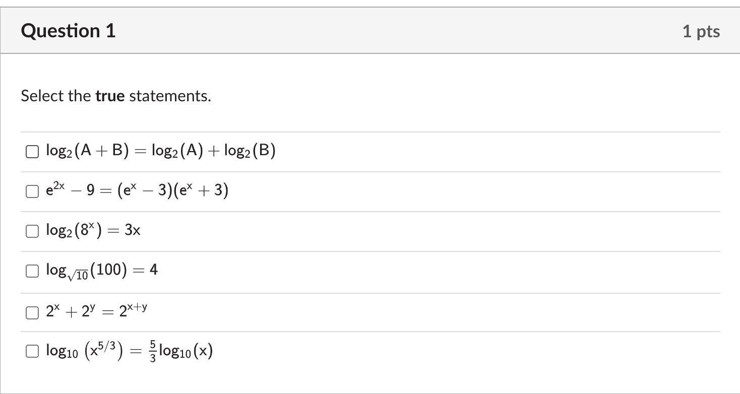 Solved Question 1 1 pts Select the true statements. | Chegg.com