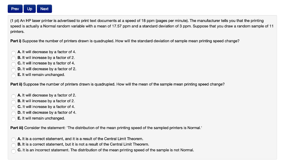 Solved Prev Up Next (1 pt) An HP laser printer is advertised | Chegg.com