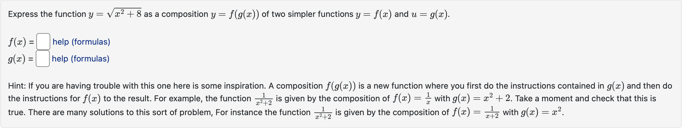 Solved Express the function y=x2+8 as a composition | Chegg.com