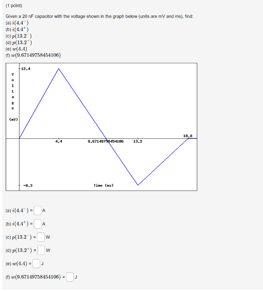 Solved (1 point) Given a 20 nF capacitor with the voltage | Chegg.com