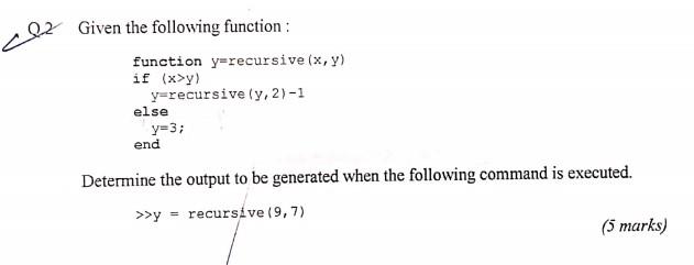 Solved Given the following function : function y=recursive | Chegg.com