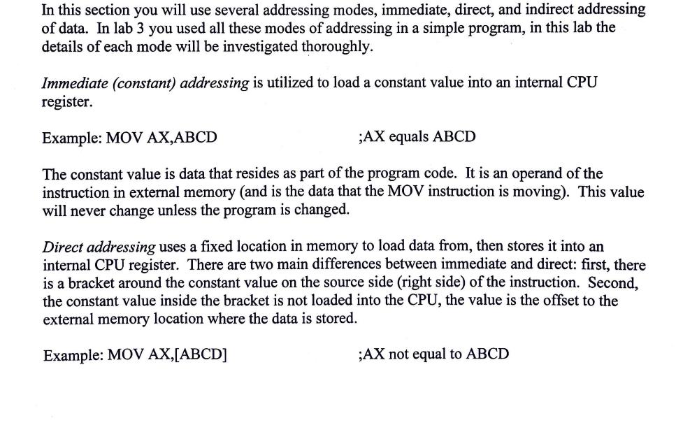 Solved In this section you will use several addressing | Chegg.com
