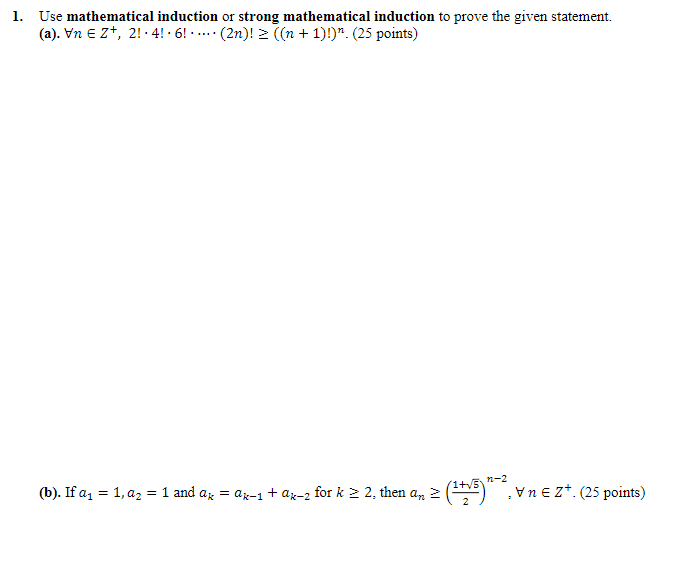 Solved Use mathematical induction or strong mathematical | Chegg.com Solved Use mathematical induction or strong mathematical | Chegg.com