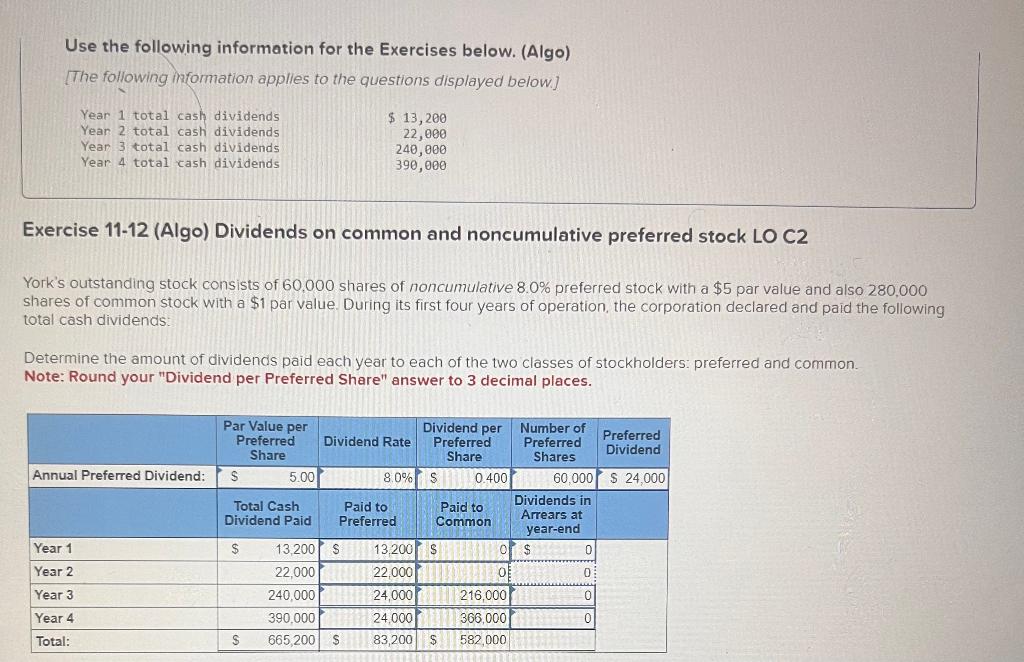 Solved Use the following information for the Exercises | Chegg.com