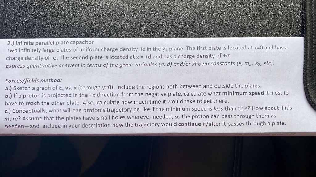 Solved 2.) Infinite parallel plate capacitor Two infinitely | Chegg.com
