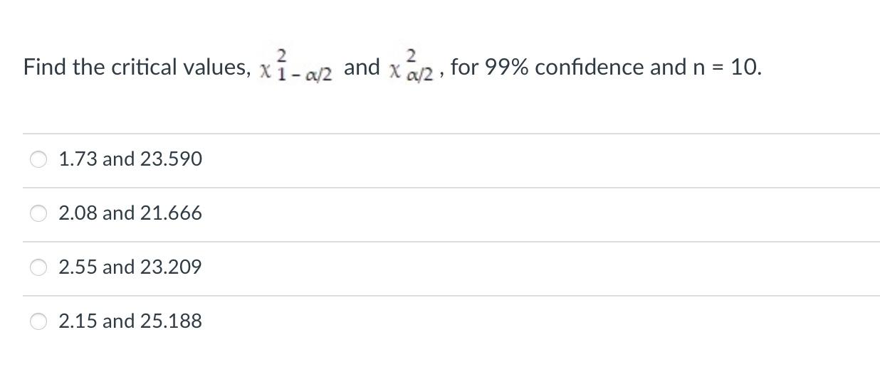 Solved 1-Find the critical values, and , for 99% confidence | Chegg.com