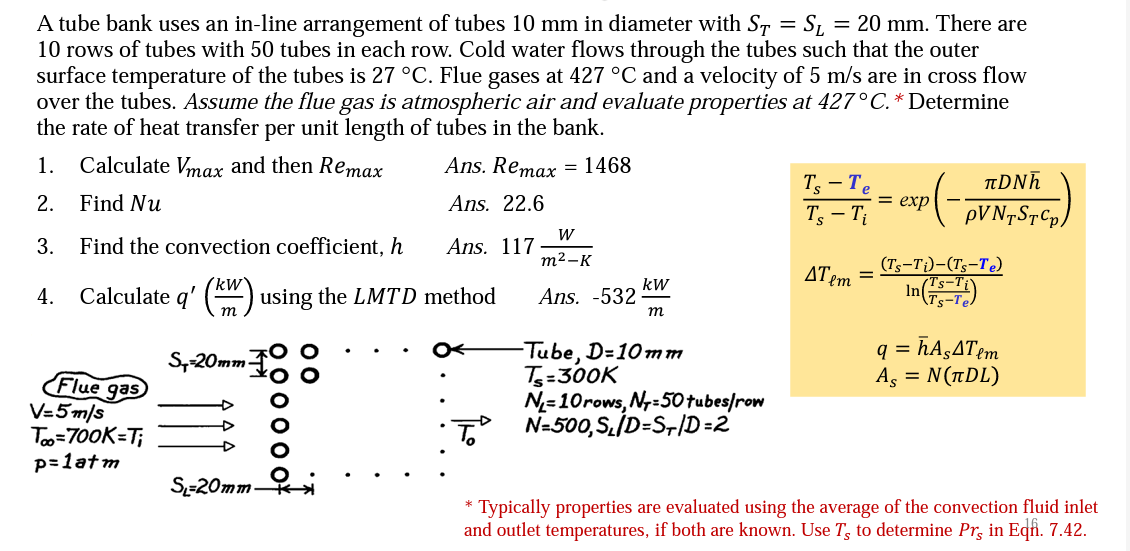 Solved A tube bank uses an in-line arrangement of tubes 10 | Chegg.com