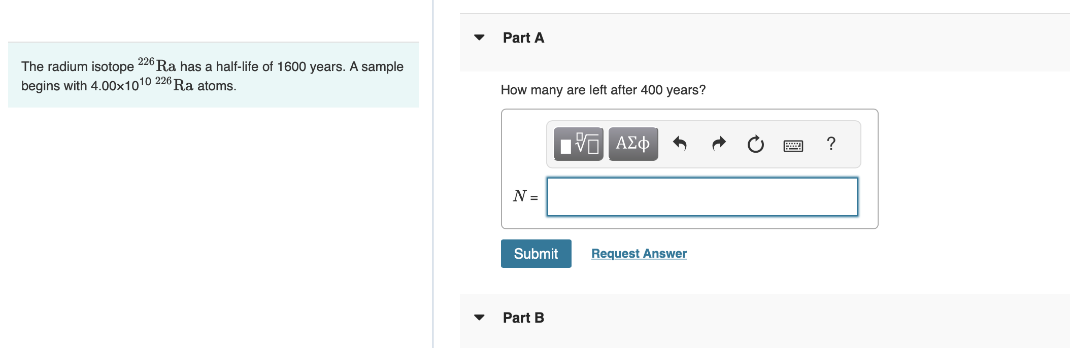 Solved The radium isotope 226Ra has a half-life of 1600 | Chegg.com