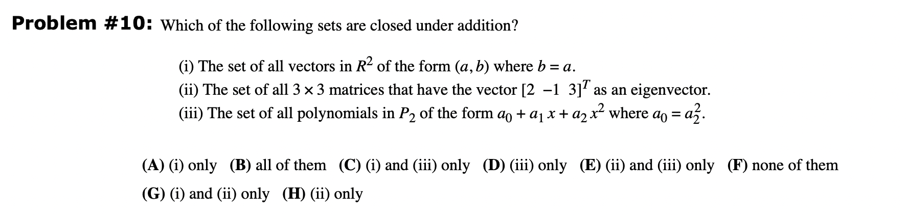 Solved Problem #10: Which of the following sets are closed | Chegg.com