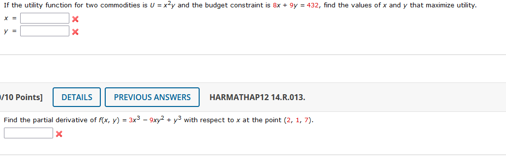 Solved If The Utility Function For Two Commodities Is U X2y