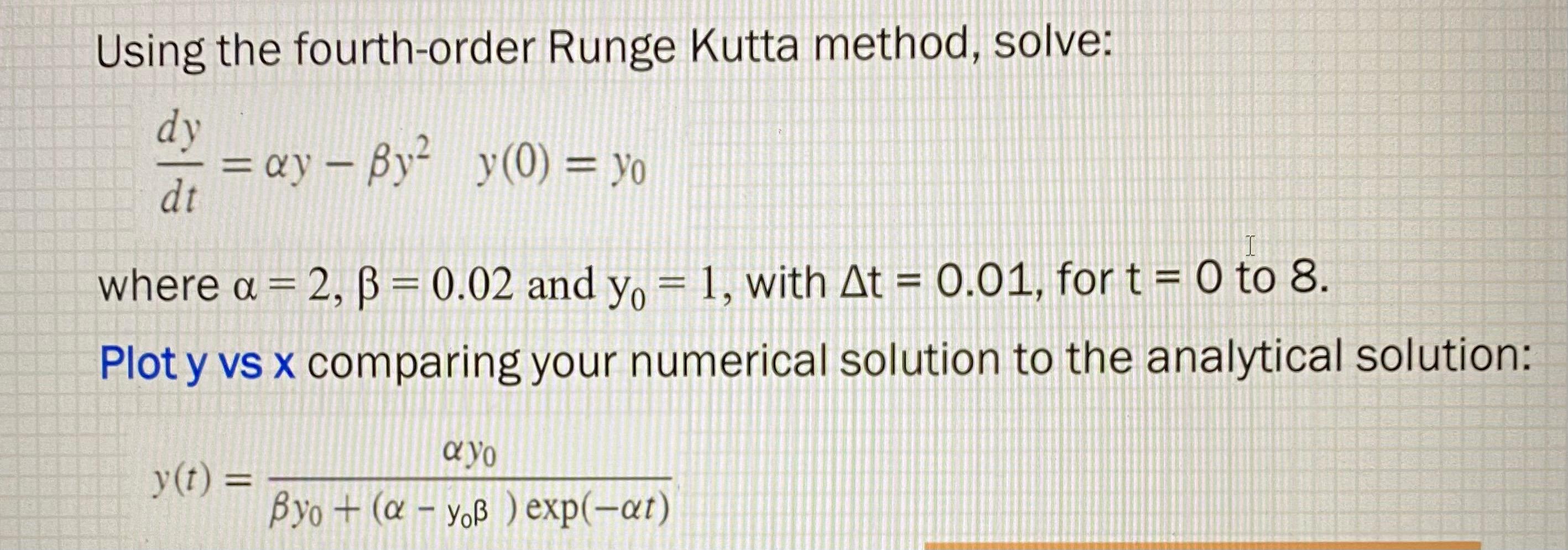 Solved Using the fourth-order Runge Kutta method, solve: dy | Chegg.com